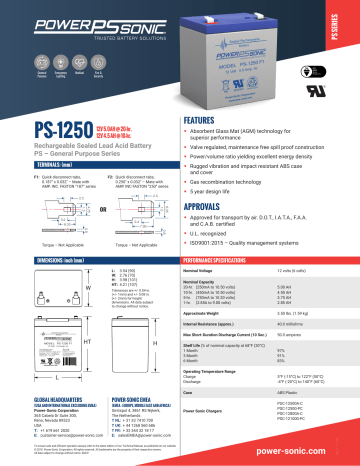 Power Sonic PS-1250 Spec Sheet | Manualzz
