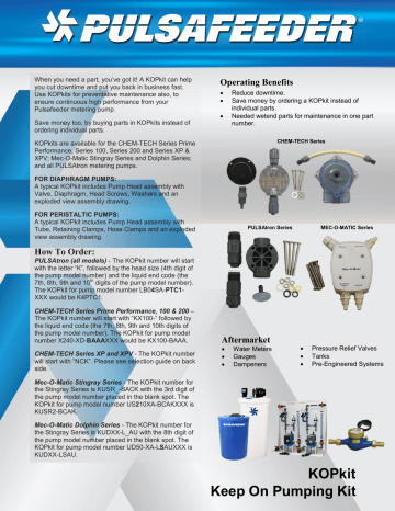 Pulsafeeder Kopkit Specifications Data Sheet | Manualzz