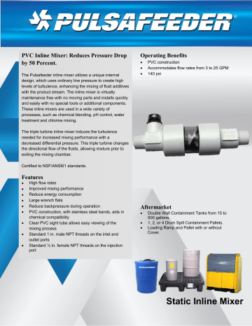 Pulsafeeder Static Inline Mixer Data Sheet | Manualzz