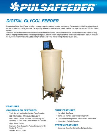 Pulsafeeder Digital Glycol Feeder Data Sheet | Manualzz