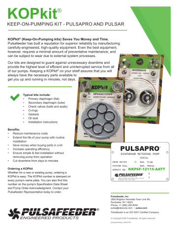 Pulsafeeder PulsaPro KOP Kits Data Sheet | Manualzz