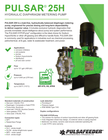 Pulsafeeder Pulsar 25H Data Sheet | Manualzz