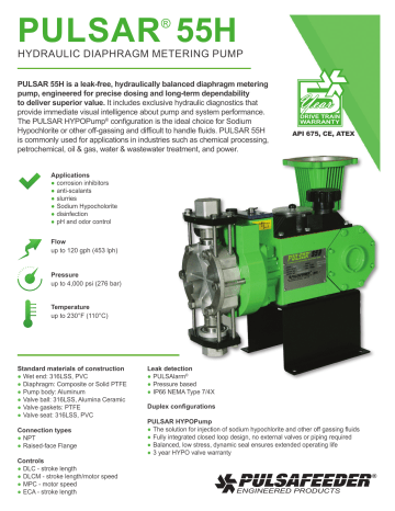 Pulsafeeder Pulsar 55H Data Sheet | Manualzz