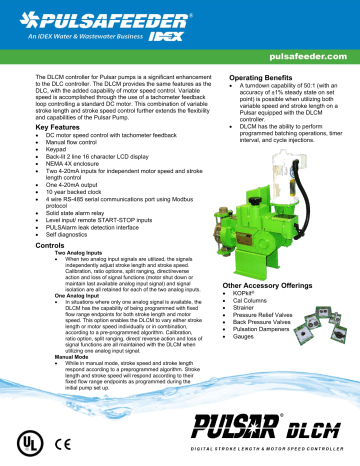 Pulsafeeder Pulsar DLCM Control Data Sheet | Manualzz