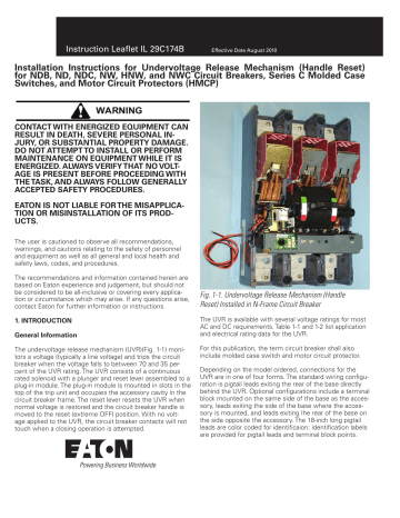 Eaton N-frame undervoltage release Owner's Manual | Manualzz