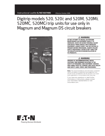 Eaton IL70C1037H05: DigiTrip models 520, 520M and 520Mi, 520MC, 520MCi ...
