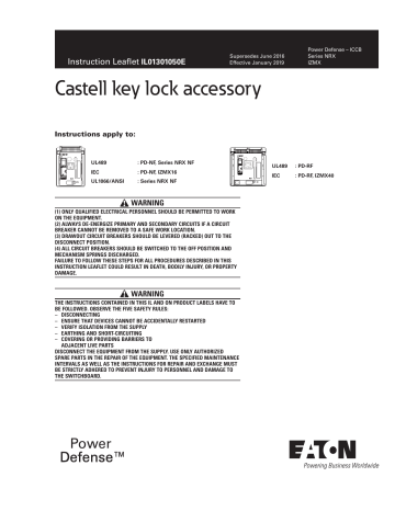 Eaton Castell key lock accessory Instruction Leaflet | Manualzz