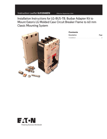 Eaton LG-frame busbar adapter kit, LG-BUS-TB Owner's Manual | Manualzz