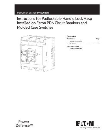 Eaton Power Defense Frame 6 handle lock hasp Installation Instructions ...