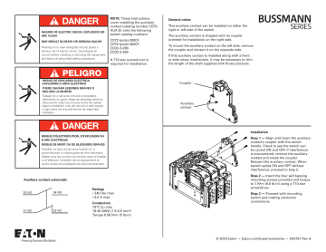 Eaton Bussmann series CCP2-AUX-S Installation Instructions | Manualzz