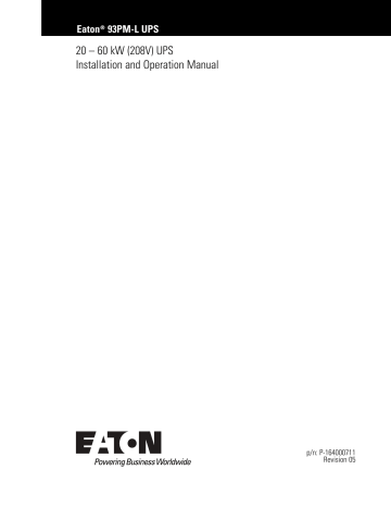 Eaton 93PM-L 20 – 60 kW (208V) UPS Installation and Operation Manual ...