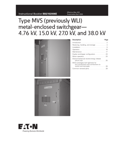 Eaton medium voltage metal enclosed switches Instructions | Manualzz