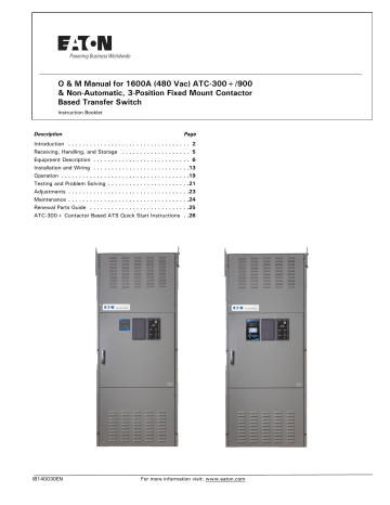 Eaton Automatic/Non-automatic Transfer Switch, Contactor Type 3 ...