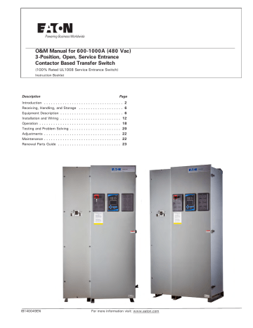 Eaton Automatic Transfer Switch, Service Entrance, Contactor Type 3 ...