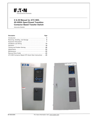 Eaton Automatic Transfer Switch, Contactor Type 2-Position, Open/Closed ...