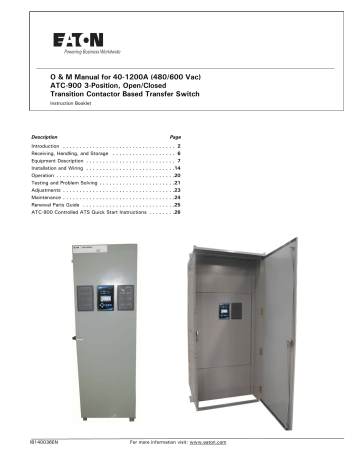 Eaton Automatic Transfer Switch, Contactor Type 3-Position, Open/Closed ...