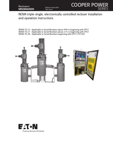 Eaton NOVA-TS triple-single recloser Instructions | Manualzz