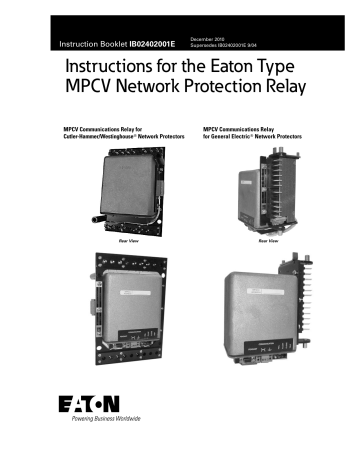 Eaton MPCV network protection relay Instructions | Manualzz