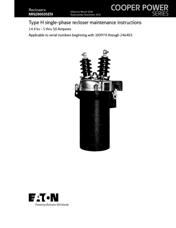 Eaton H single-phase recloser Instructions | Manualzz
