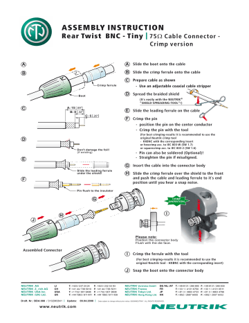 Neutrik BNC rearTWIST Tiny Assembly Instruction | Manualzz
