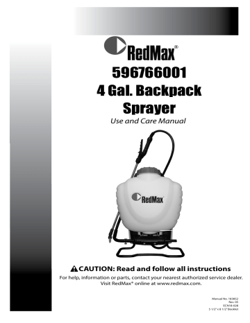 RedMax 4 Gallon Backpack Sprayer Operator’s manual | Manualzz