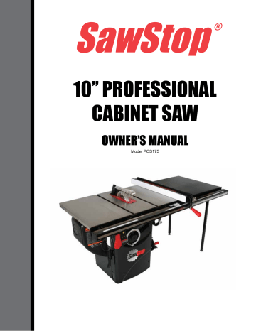 SawStop Professional Cabinet Saw 1.75HP Owner's Manual | Manualzz