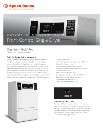 Speed Queen SDGNCAGS116TW01 Spec Sheet | Manualzz
