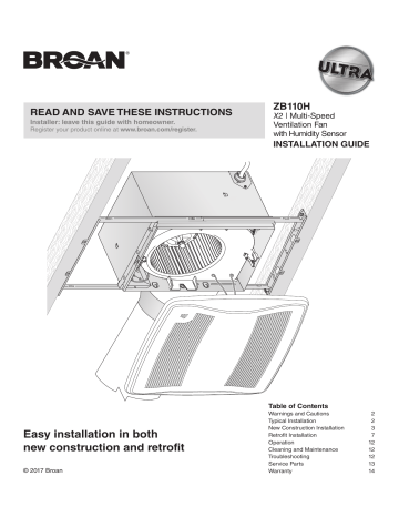 ZB110H X2 Multi-Speed Ventilation Fan Installation Guide | Manualzz