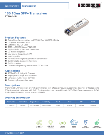 Edge-Core ET5402-LR Transceiver Datasheet | Manualzz