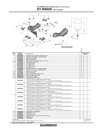 Shimano ST-R8020 變速 / 煞車手把 (油壓碟煞) Exploded View | Manualzz