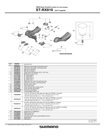 Shimano ST-RX810 變速／煞車手把 (油壓碟煞) Exploded View | Manualzz
