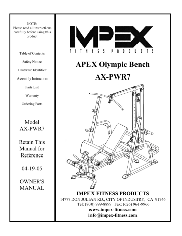 Impex APEX AX-PWR7 Owner's Manual | Manualzz