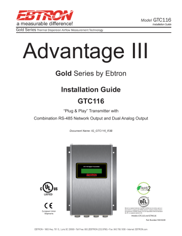 Ebtron GTC116 Installation Manual | Manualzz