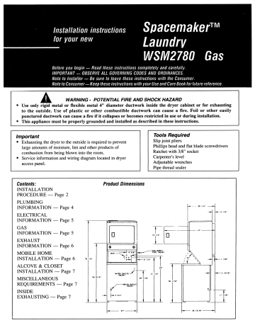 GE Spacemaker WSM2780 Installation Instructions Manual | Manualzz