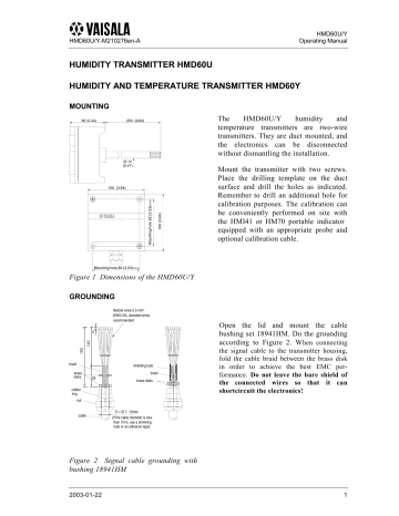 Vaisala Humicap HMD60U, Humicap HMD60Y Operating Manual | Manualzz