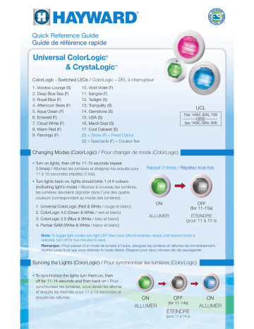 Hayward Universal ColorLogic Quick Reference Manual | Manualzz