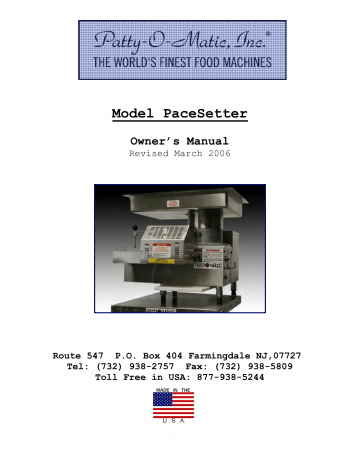 Patty-O-Matic Pacesetter Owner's Manual | Manualzz