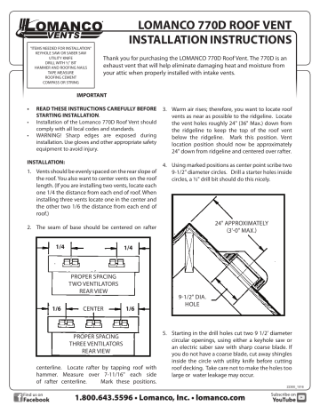 Lomanco 770D Installation Instructions | Manualzz
