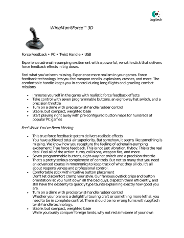 Logitech WingMan Force 3D Quick Manual | Manualzz
