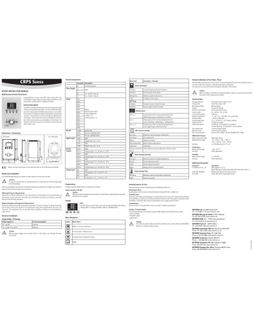 Rotronic CRP5 SERIES Short Instruction Manual | Manualzz