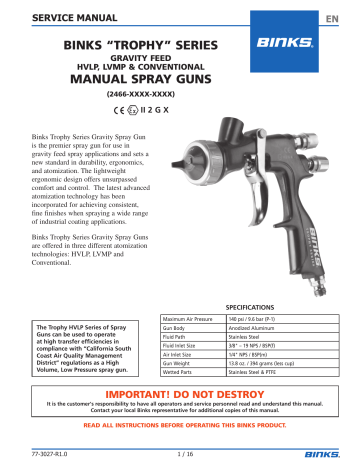 Binks TROPHY 2466 SERIES Service Manual | Manualzz