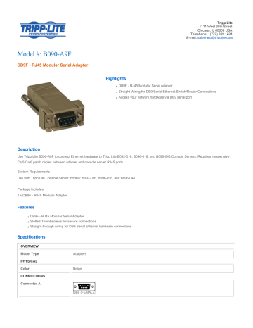 Tripp Lite B090-A9F Specification Sheet | Manualzz