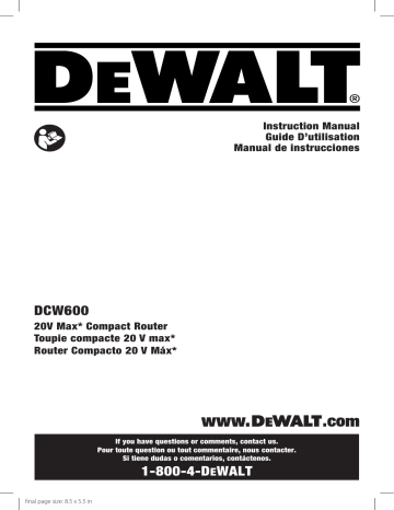 DeWALT DCW600B ROUTER Instruction Manual | Manualzz