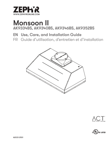 Mounting Height, Clearance, & Ducting. Zephyr AK9340BS, AK9334BS ...