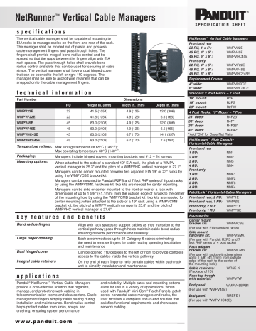 Panduit WMPVHCRCE Cover Specification Sheets | Manualzz