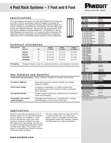 Panduit R4P42CN96 Four Post Rack Specification Sheets | Manualzz