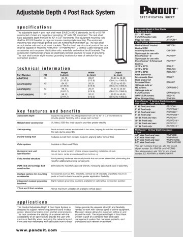 Panduit AR4P Four Post Rack Specification Sheets | Manualzz