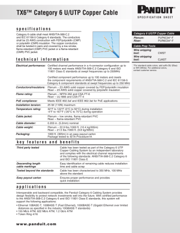 Panduit PUR6C04BU-F Copper Cable Specification Sheets | Manualzz