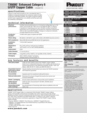 Panduit PUL6004BU-FE Copper Cable Specification Sheets | Manualzz