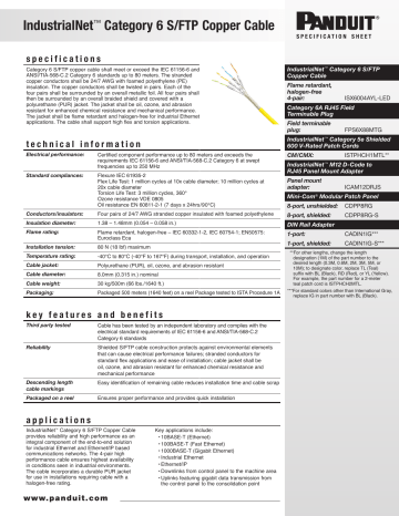 Panduit ISX6004AYL-LED Copper Cable Specification Sheets | Manualzz